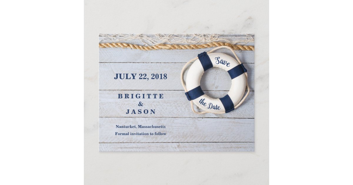 Nautical Life Saver Date the Date Card | Zazzle