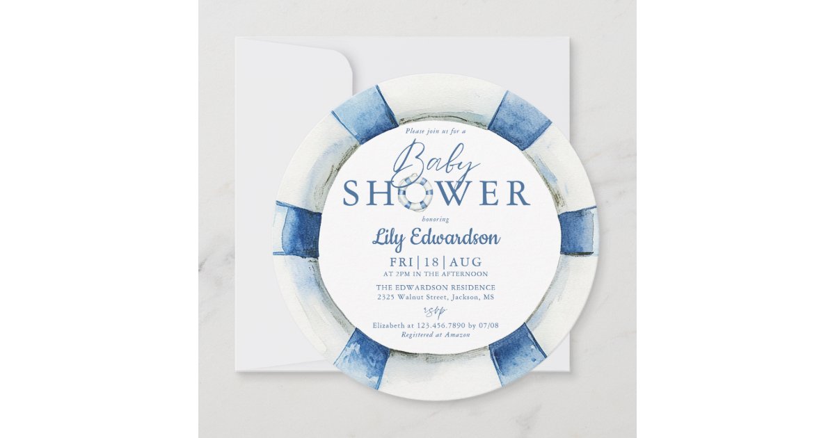 Nautical Lifebuoy Monogram Baby Shower Invitation | Zazzle