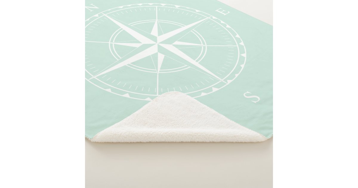 Nautical Light Blue and White Sailing Ship Compass Sherpa Blanket | Zazzle
