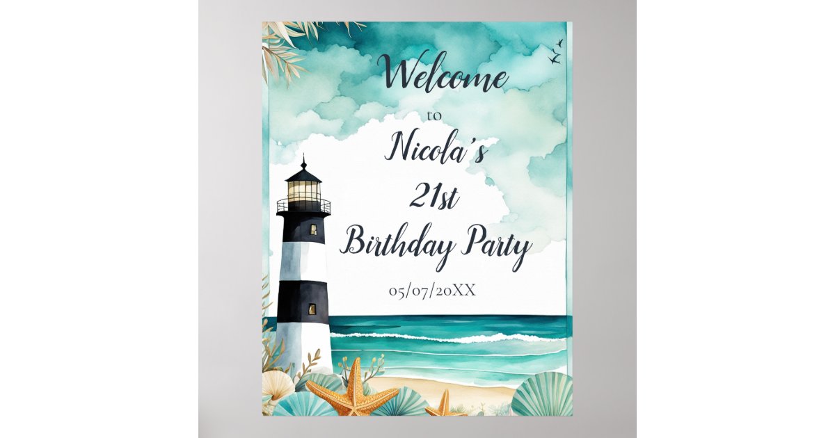 Nautical Lighthouse Birthday Party Poster | Zazzle