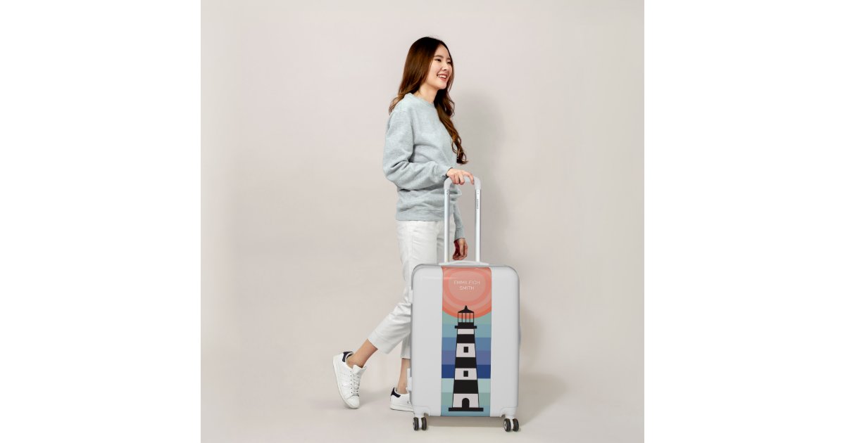 Nautical Lighthouse Blue Sky Orange Sunset Luggage | Zazzle