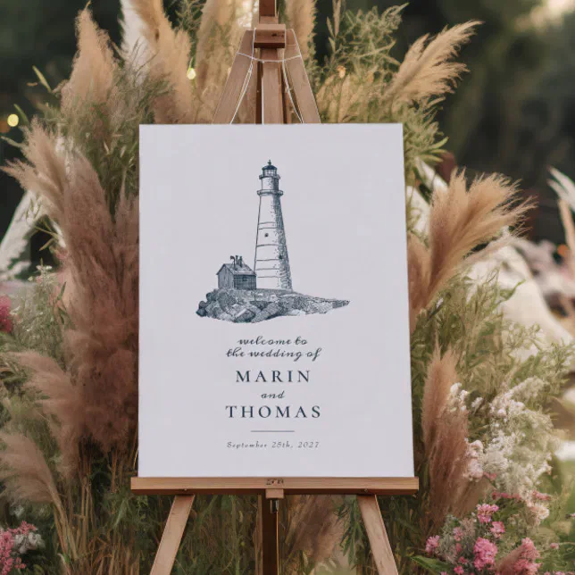 Nautical Lighthouse Ocean Sea Wedding Welcome Sign | Zazzle
