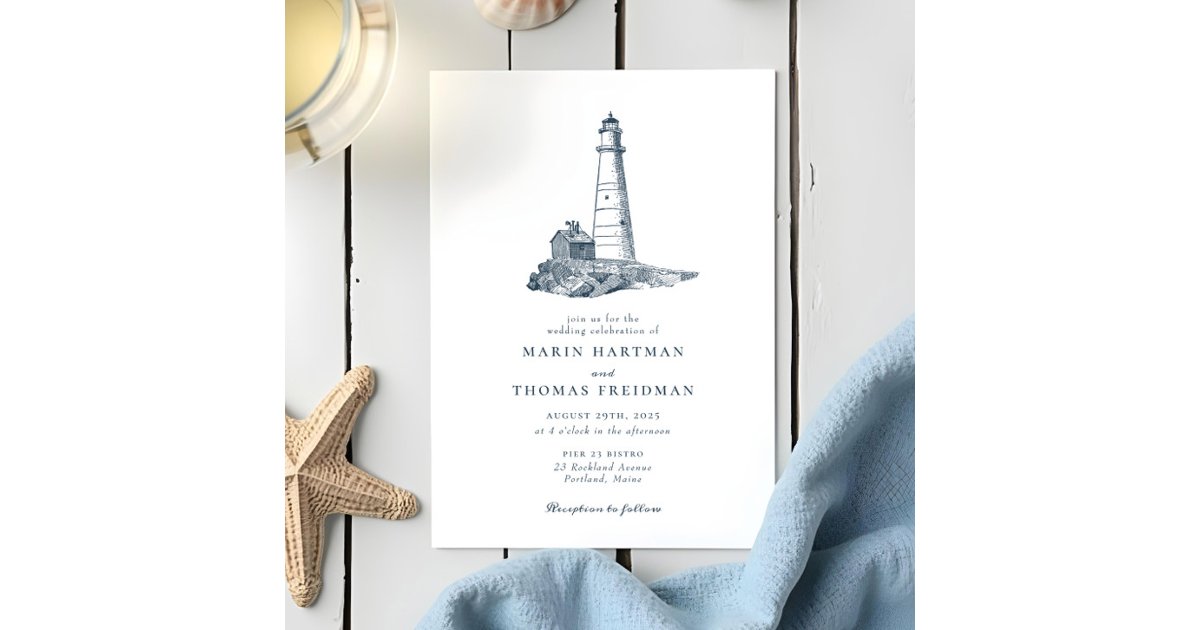 Nautical Lighthouse Ocean Seaside Wedding Invitation | Zazzle
