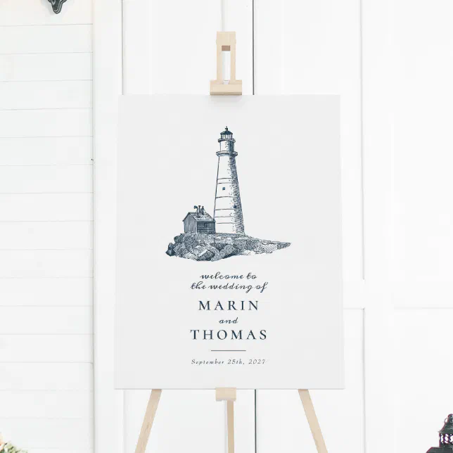 Nautical Lighthouse Ocean Seaside Wedding Sign | Zazzle