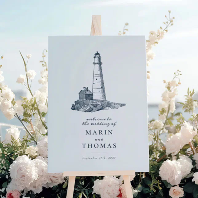 Nautical Lighthouse Ocean Seaside Wedding Sign | Zazzle