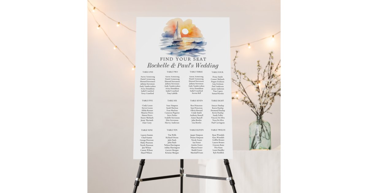 Nautical Lighthouse Sailing Ocean Seating Chart Foam Board | Zazzle