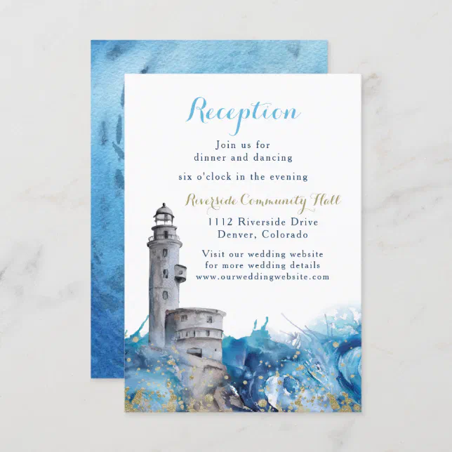 Nautical Lighthouse Waves Wedding Reception Insert Invitation | Zazzle