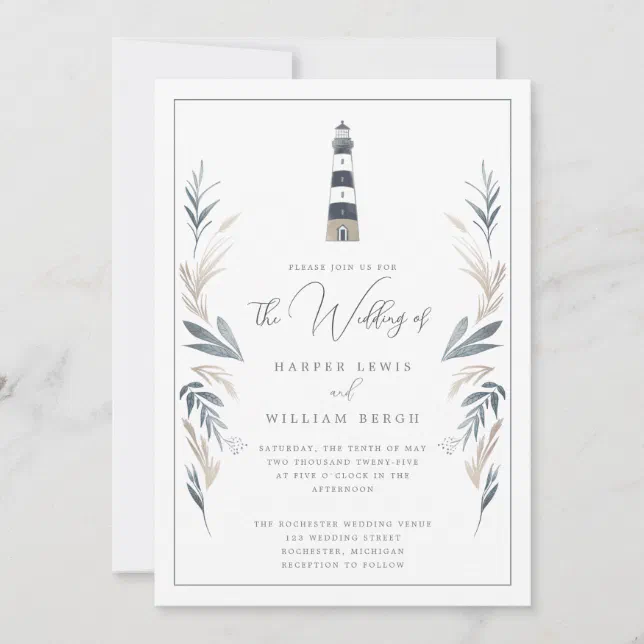 Nautical lighthouse wedding invitation | Zazzle
