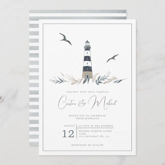 Nautical lighthouse wedding invitation | Zazzle