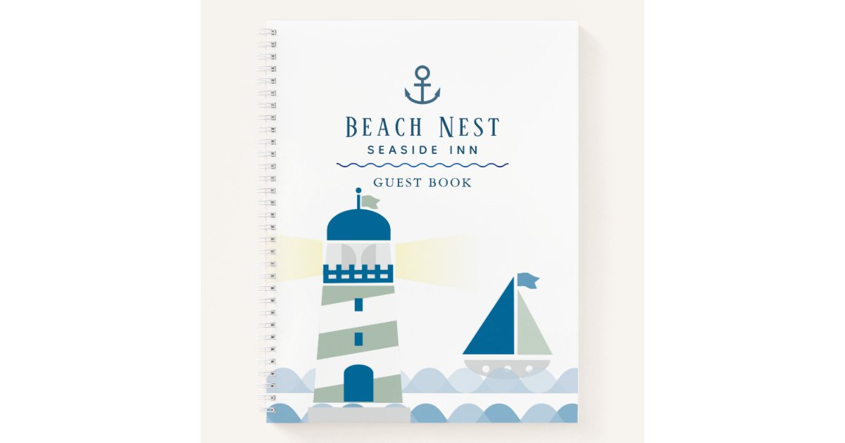 Nautical Lighthouse White Beach House Guest Book | Zazzle
