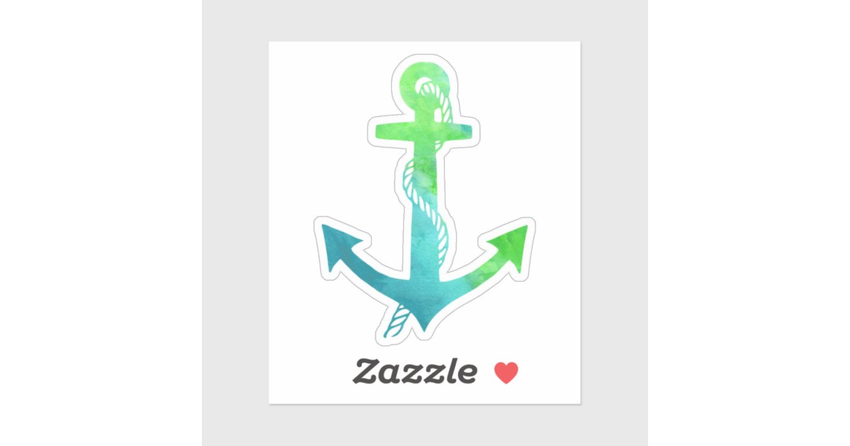 Nautical Lime Green and Blue Watercolor Anchor Sticker | Zazzle