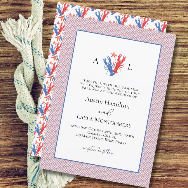 Nautical Love Lobster Wedding Invitation | Zazzle