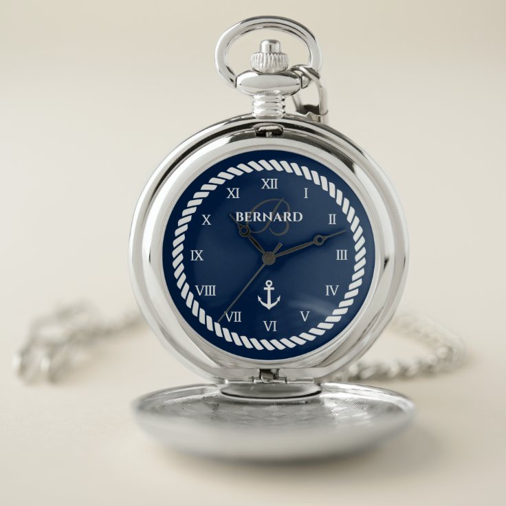 Nautical luxury pocket watch with custom name | Zazzle