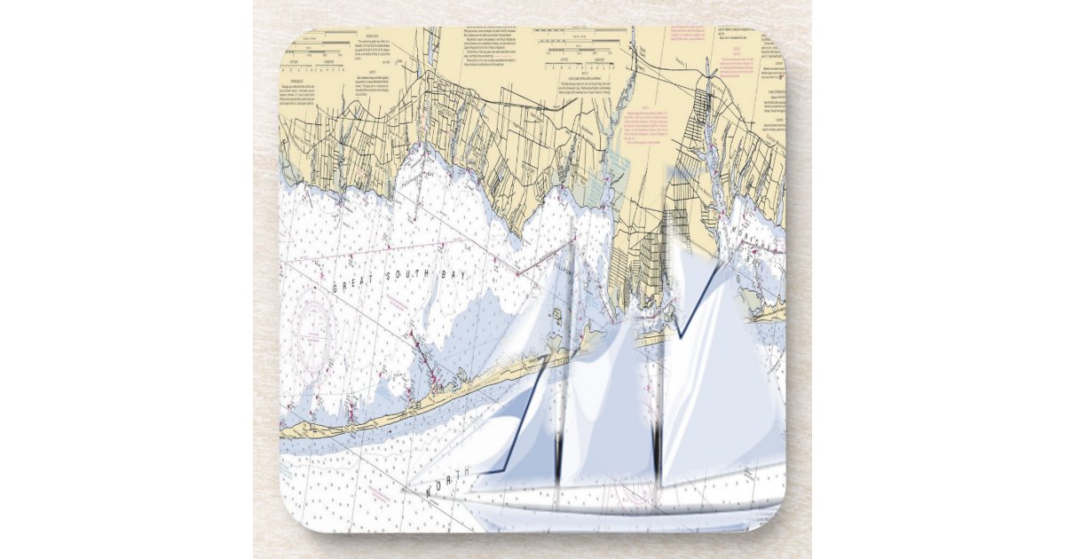 Nautical Map Great South Bay New York coasters. Beverage Coaster | Zazzle