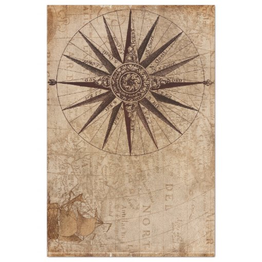 Nautical Map Sailboat Compass Decoupage Background Tissue Paper | Zazzle