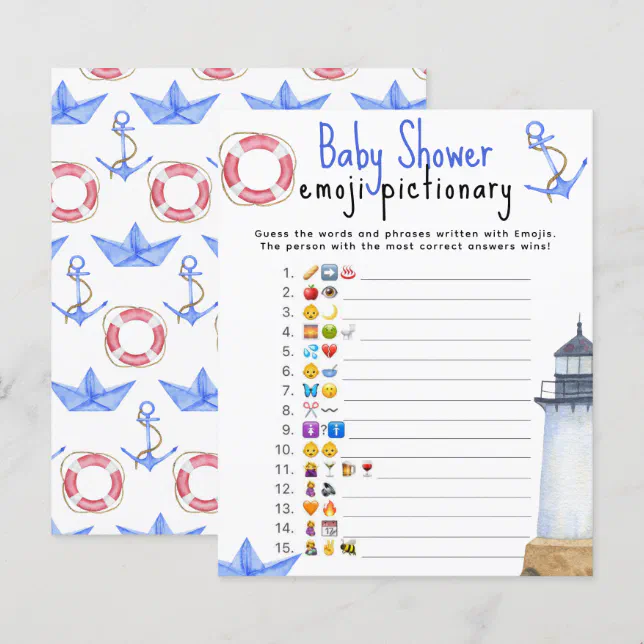 Nautical marine - Emoji picture game baby shower | Zazzle