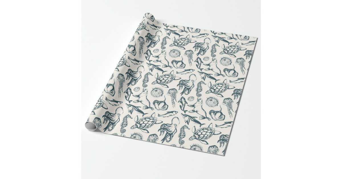 Nautical marine life wrapping paper | Zazzle