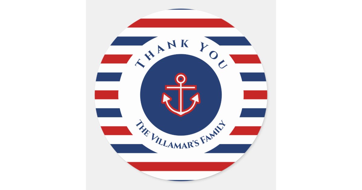 Nautical Marine Navy Blue Red White Stripes Classic Round Sticker | Zazzle