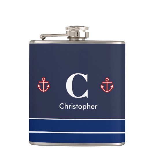 Nautical Marine Navy Blue White Stripes Hip Flask | Zazzle.com