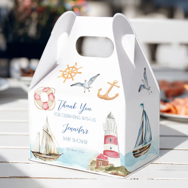 Nautical marine sailing theme boy baby shower favor boxes | Zazzle