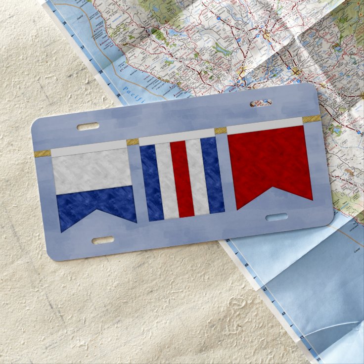 Nautical Maritime Flag Monogram | Blue Sky License Plate | Zazzle