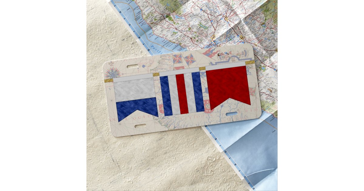 Nautical Maritime Flag Monogram | Old Map License Plate | Zazzle