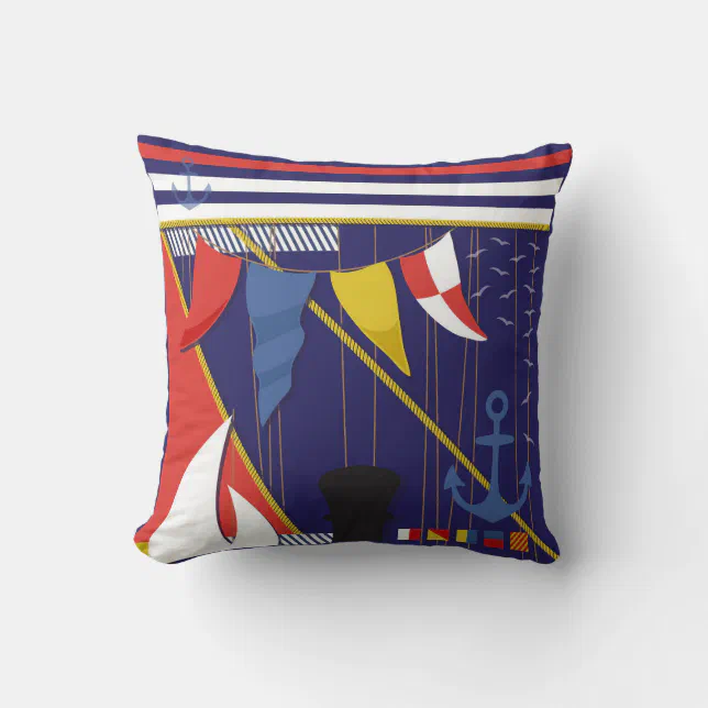 Nautical Maritime Flags Yacht Patterned Blue Throw Pillow | Zazzle