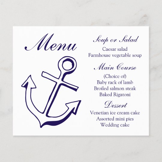 Nautical Menu Ship Anchor Navy Blue Wedding | Zazzle.com