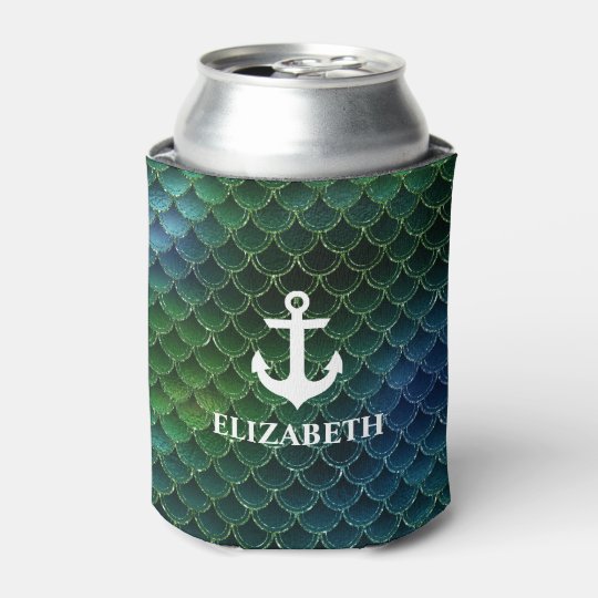 Nautical Mermaid Pattern Anchor Name Can Cooler | Zazzle.com