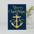 Nautical Merry Christmas Anchor Navy Gold Foil Holiday Card | Zazzle