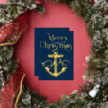 Nautical Merry Christmas Anchor Navy Gold Foil Holiday Card | Zazzle