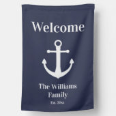 Nautical Midnight Blue White Welcome Family Name House Flag | Zazzle