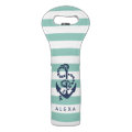 Nautical Mint Stripe & Navy Anchor Personalized Wine Bag | Zazzle
