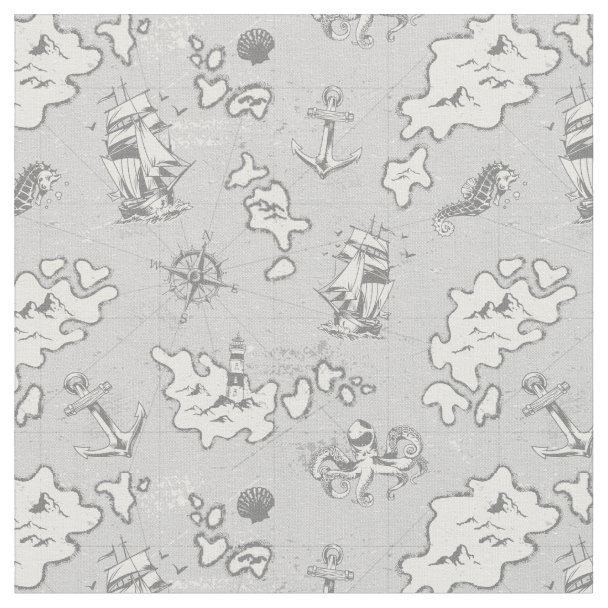 Antique Nautical Map & Anchor Fabric by the Yard | Zazzle