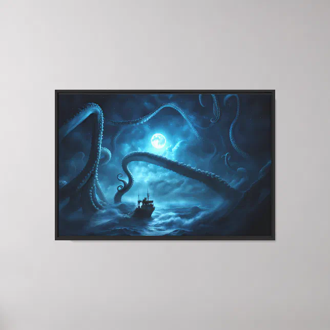 Nautical Monster Kraken Fishing Boat Dramatic Canvas Print | Zazzle