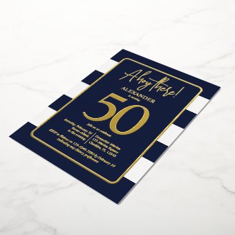 Nautical Navy 50th Birthday Party Foil Invitation | Zazzle