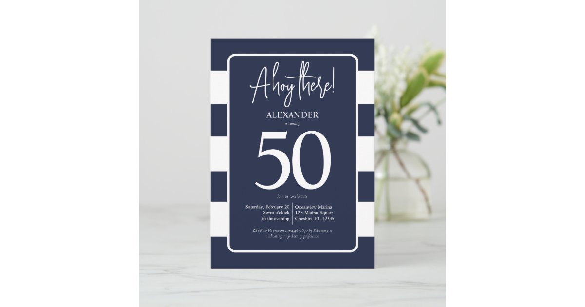 Nautical Navy 50th Birthday Party invitation | Zazzle