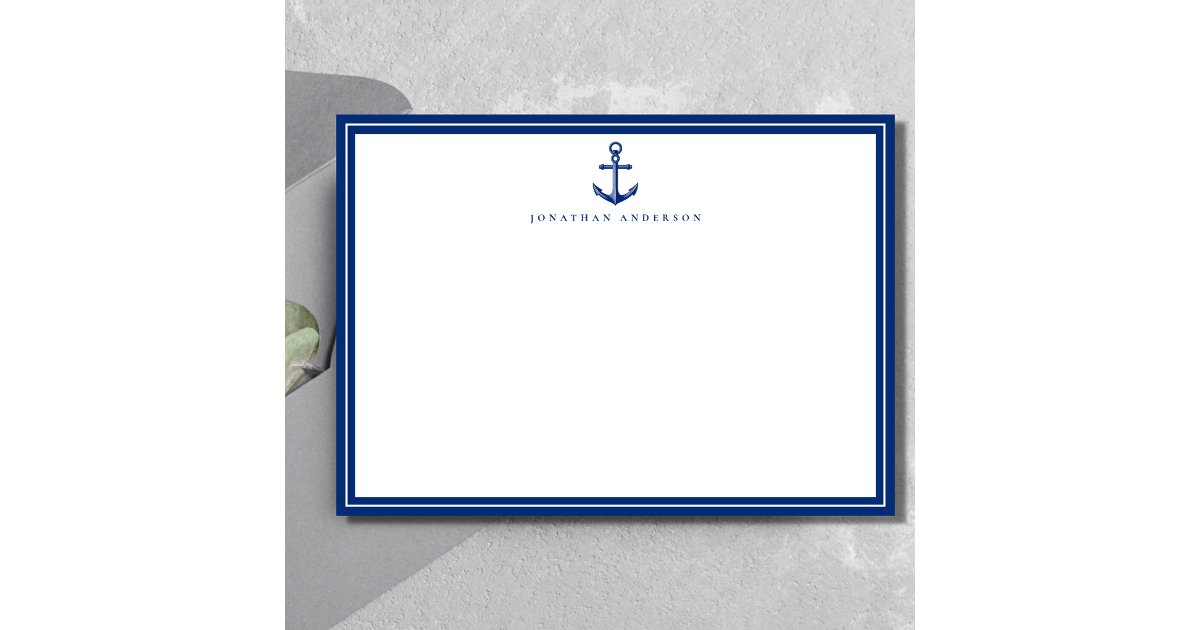 Nautical Navy Anchor Custom Note Card | Zazzle