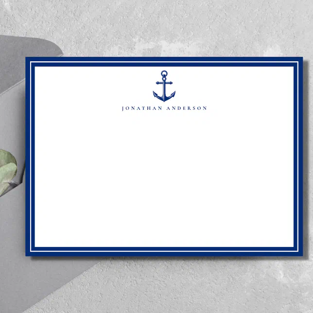 Nautical Navy Anchor Custom Note Card | Zazzle