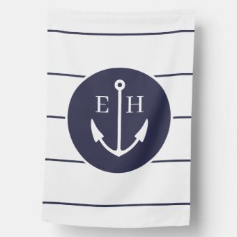 Nautical Navy Anchor Monogram Flag | Zazzle