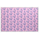 Pink and Navy Nautical Anchor Print Fabric | Zazzle