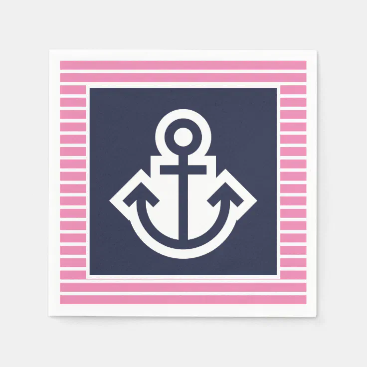 Nautical Navy and Bright Pink Anchor Napkins | Zazzle