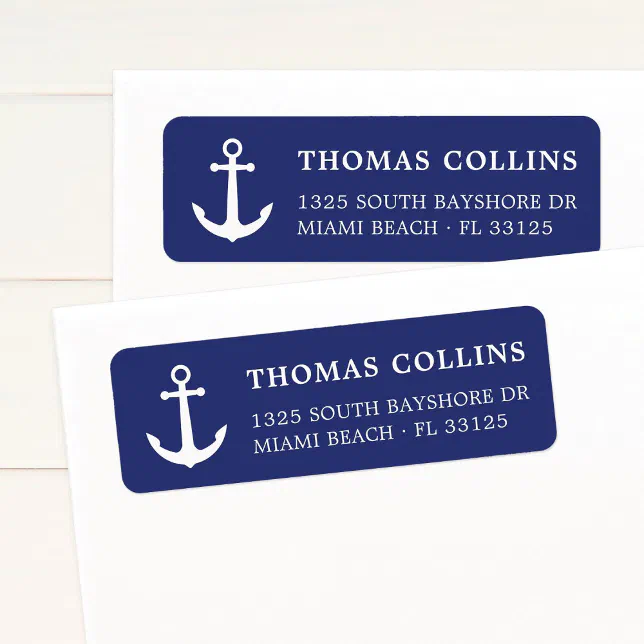 Nautical Navy and White Anchor Return Address Label | Zazzle