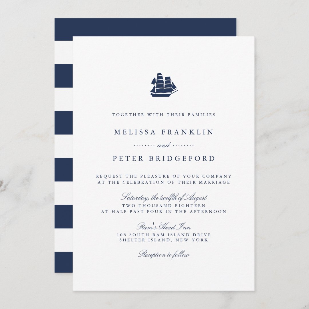 Nautical Navy and White Ship Wedding Invitation | Zazzle