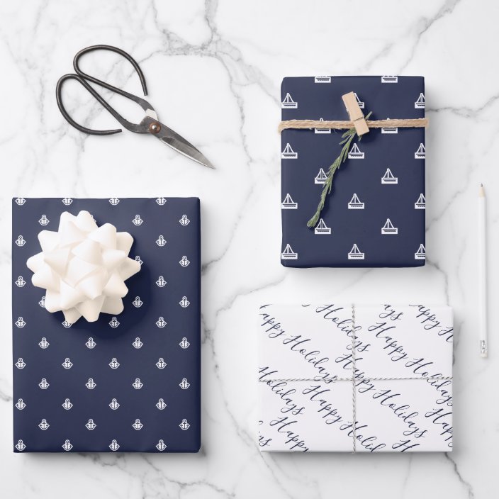 Nautical Navy and White Wrapping Paper Sheets | Zazzle.com