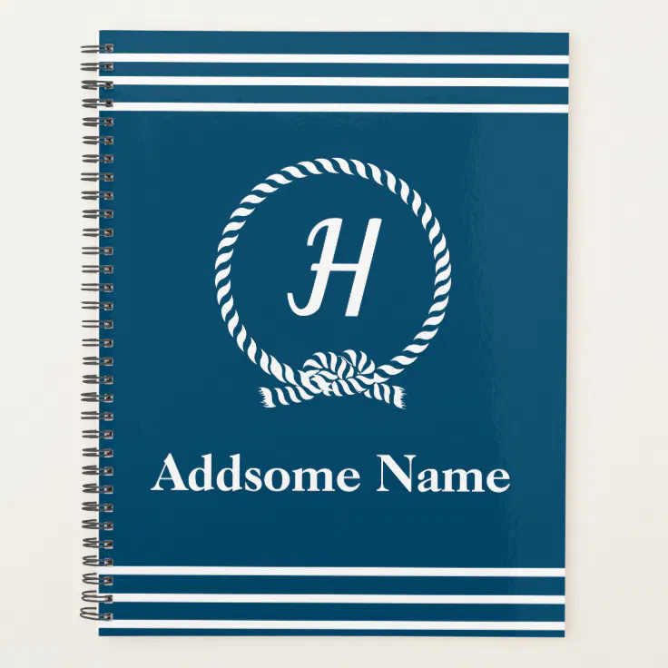 Nautical Navy Beach coastal Monogrammed marine Planner | Zazzle