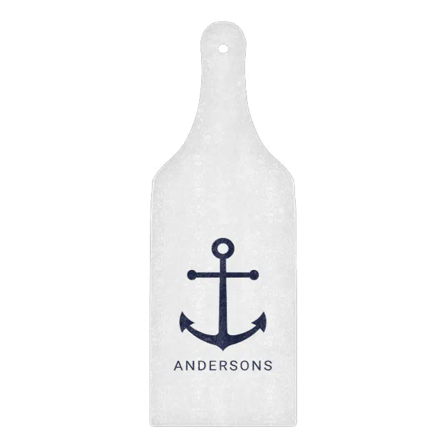 Nautical Navy Blue Anchor and Custom Name Cutting Board | Zazzle