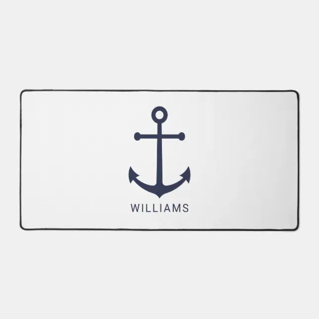 Nautical Navy Blue Anchor and Custom Name Desk Mat | Zazzle