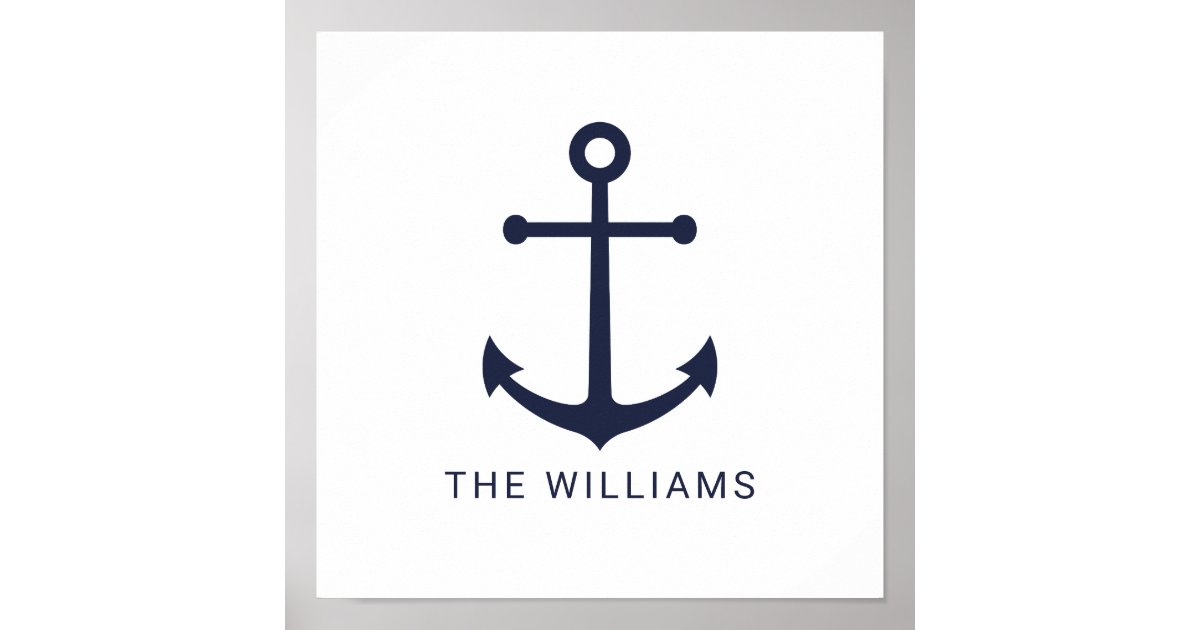 Nautical Navy Blue Anchor and Custom Name Poster | Zazzle