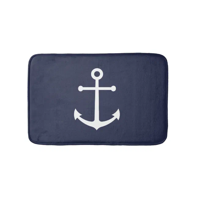 Nautical Navy Blue Anchor Bath Mat | Zazzle